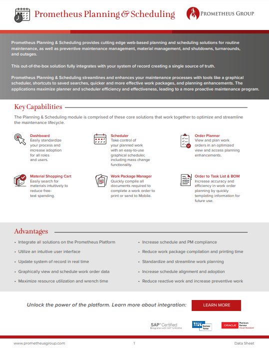 Planning and Scheduling | Prometheus Group