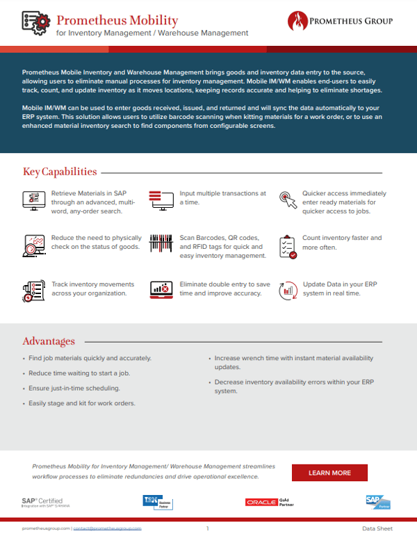 Prometheus Mobile Inventory Management Datasheet | Prometheus Group